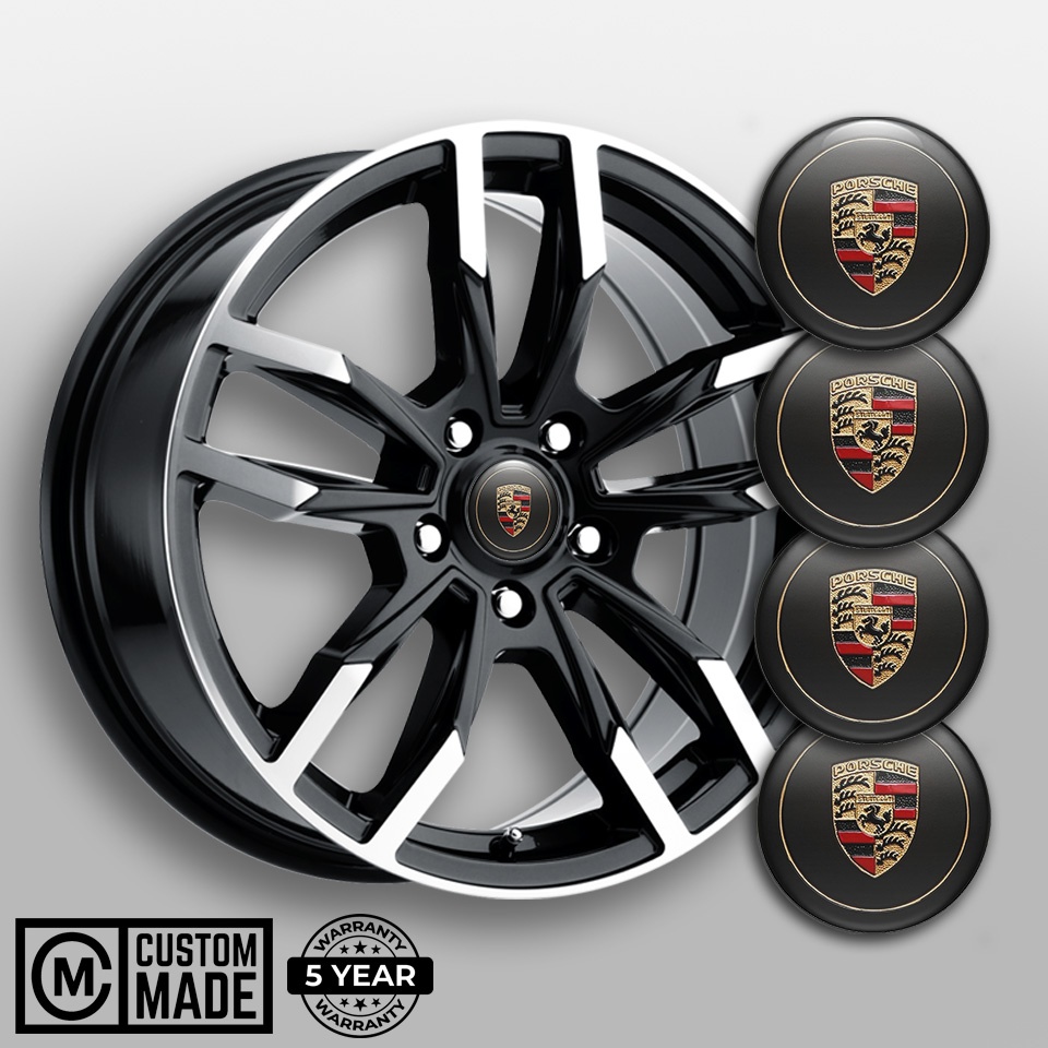 Porsche Emblems for Wheel Center Hub Black Old Style | Wheel Emblems ...