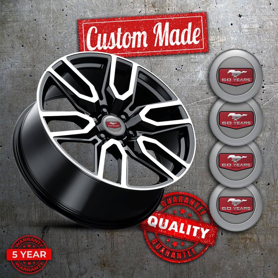 Ford Mustang Wheel Hub Emblems 60 years gray with red logo | Wheel ...