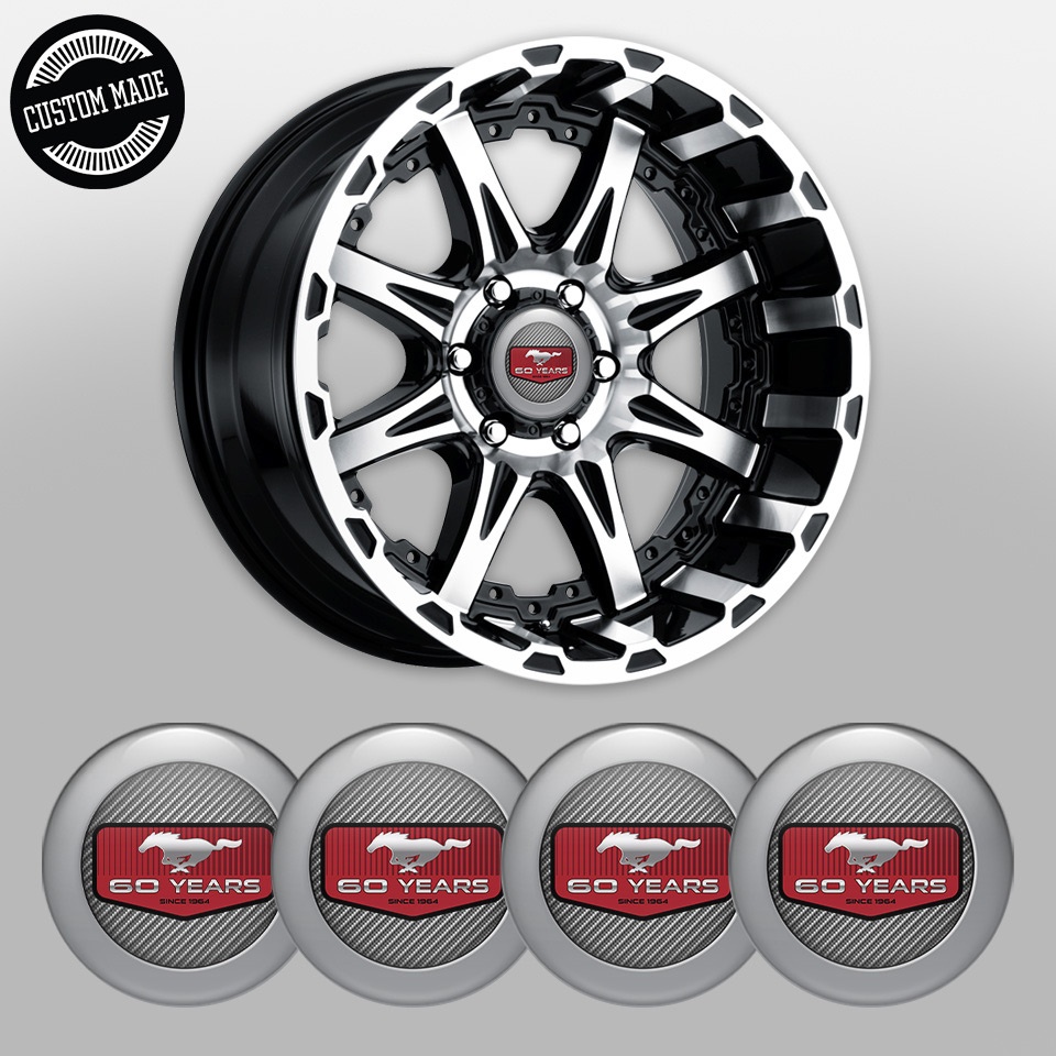 Ford Mustang Wheel Emblems for Center Caps 60 Years gray carbon | Wheel ...