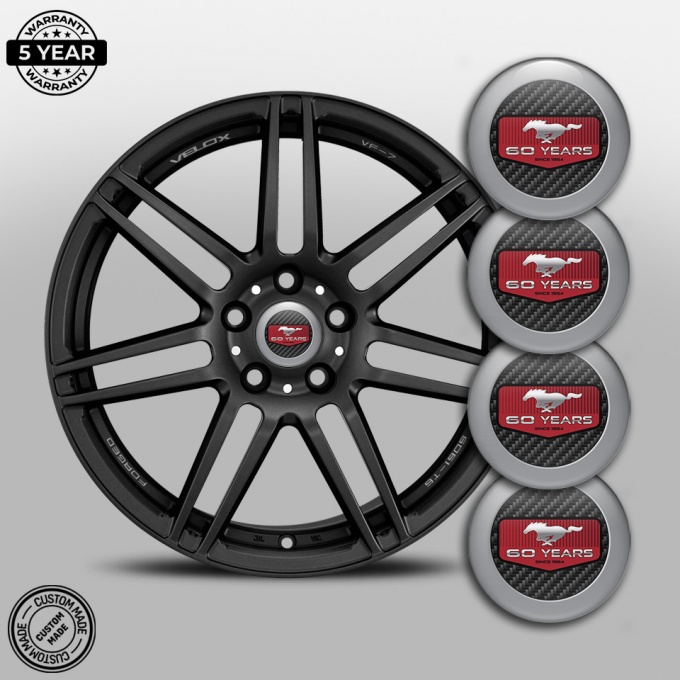 Ford Mustang Wheel Emblems 60 Years Grey carbon | Wheel Emblems ...