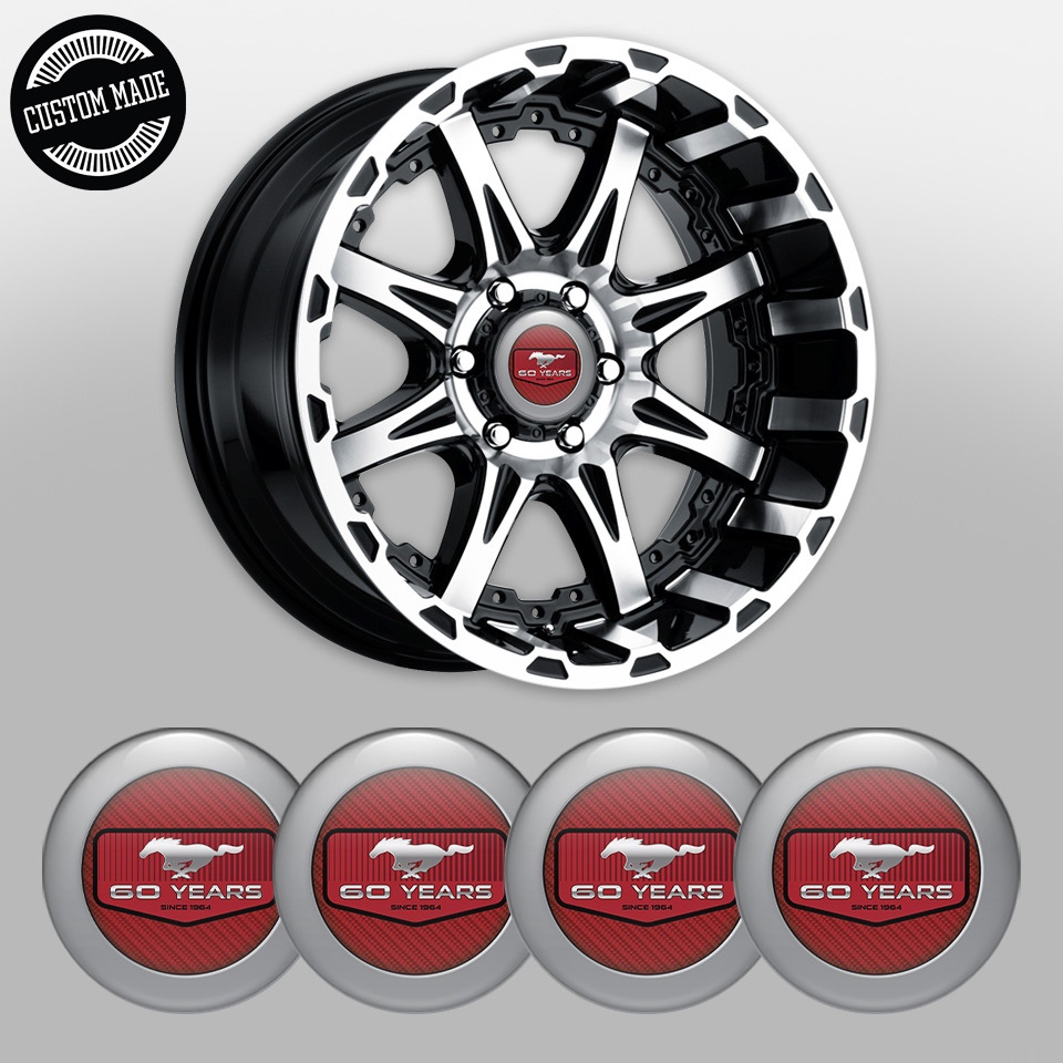 Ford Mustang Emblems for Wheel center caps 60 Years red carbon | Wheel ...