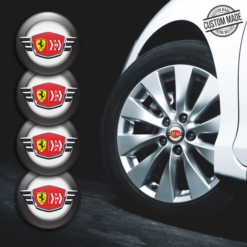 Ferrari Wheel Emblems White center with Black ring | Wheel Emblems ...
