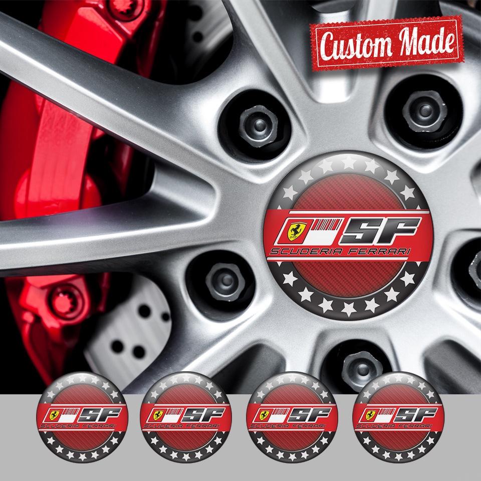 Ferrari Domed Stickers for Wheel center caps Red carbon logo SF | Wheel ...