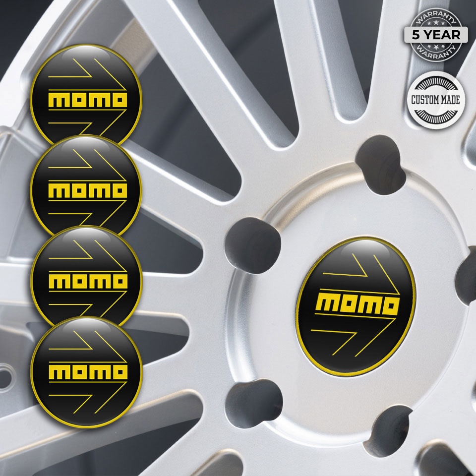 Momo Wheel Emblems Black Base Yellow Logo | Wheel Emblems | Stickers ...