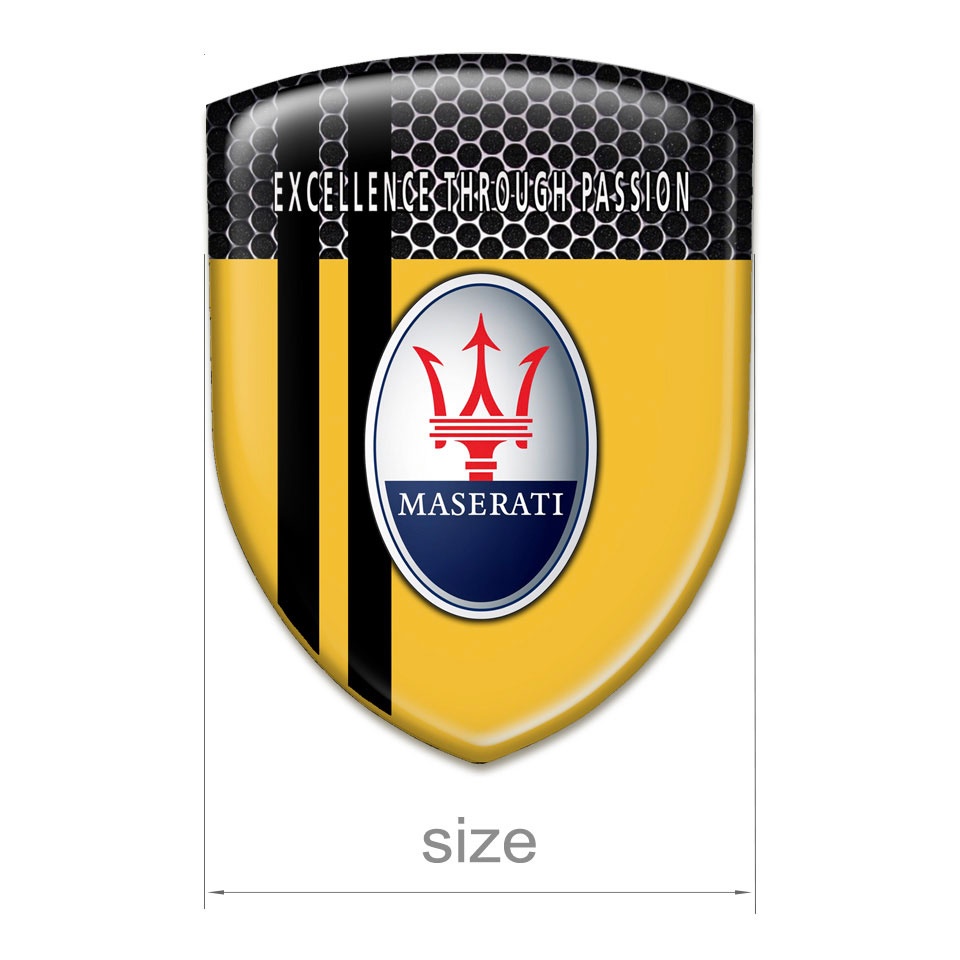 Maserati Domed Emblem Yellow Motive Base and Round Logo | Domed Emblems ...