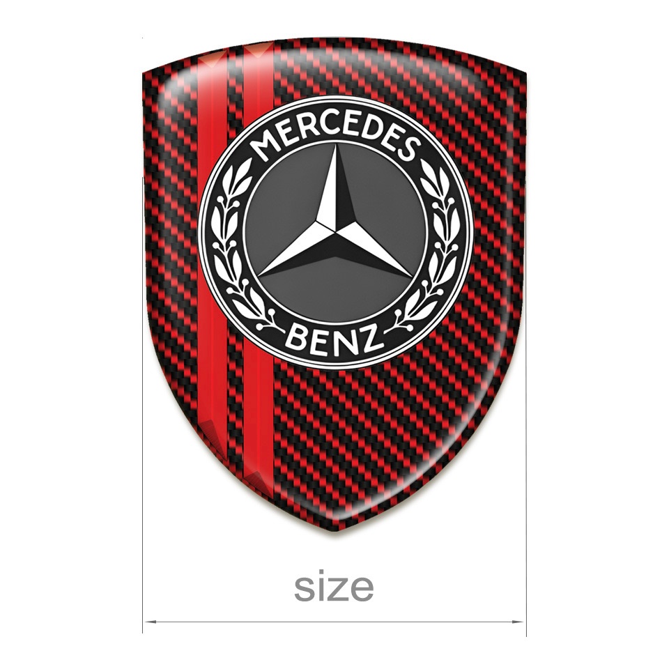 Mercedes Benz Logo Emblem Red Carbon with Lines Design | Domed Emblems ...