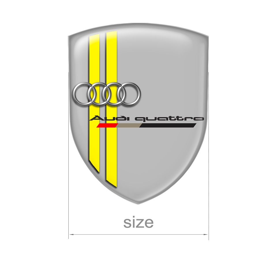 Audi Quattro Shield Silicone Emblem Grey Yellow Line | Domed Emblems ...