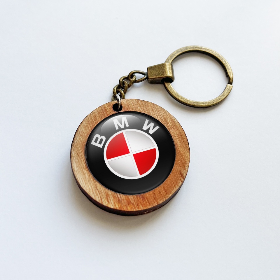 BMW Handmade Keychain from Wood Classic Red Logo | Keychains ...