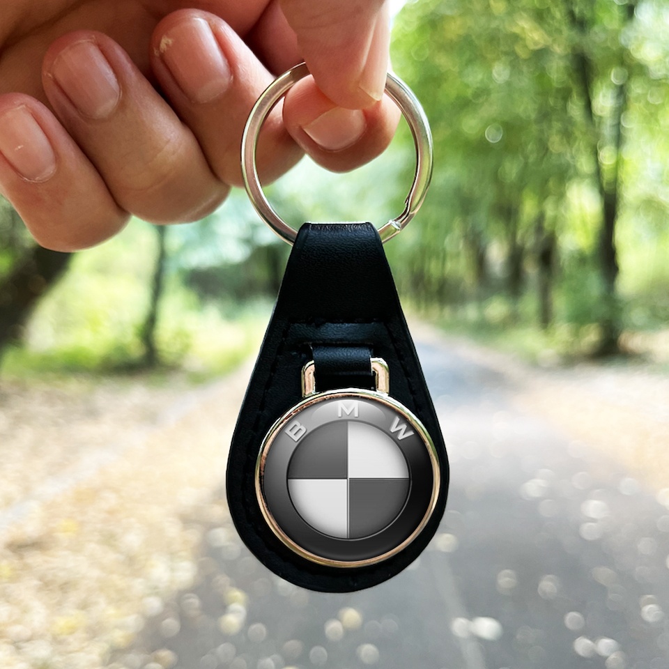 BMW Leather Keychain Grey White Logo | Keychains | Accessories | X-Sticker