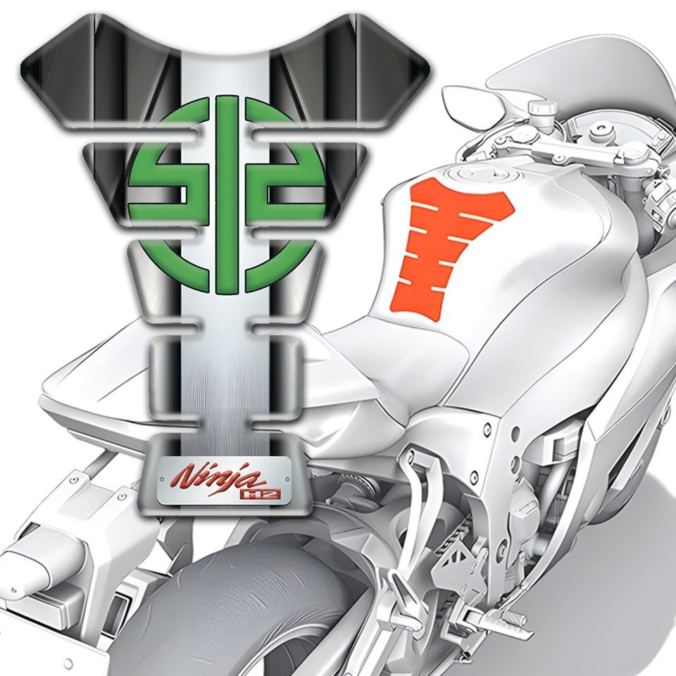 Kawasaki Tank Guard Pads Ninja H2 Style Metal Panel effect Base | Tank ...