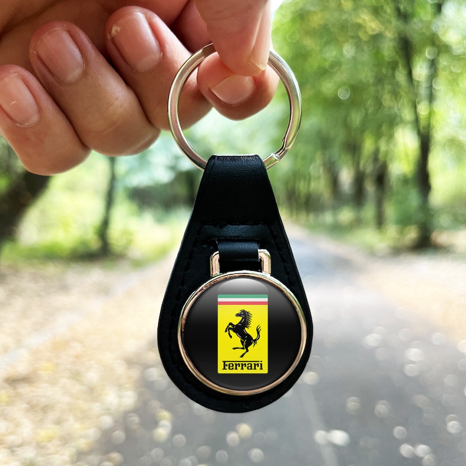 Ferrari Keychain Leather Black Yellow Classic | Keychains | Accessories ...
