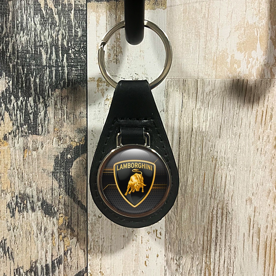Lamborghini Key Fob Leather Black Yellow Futuristic Design | Keychains ...