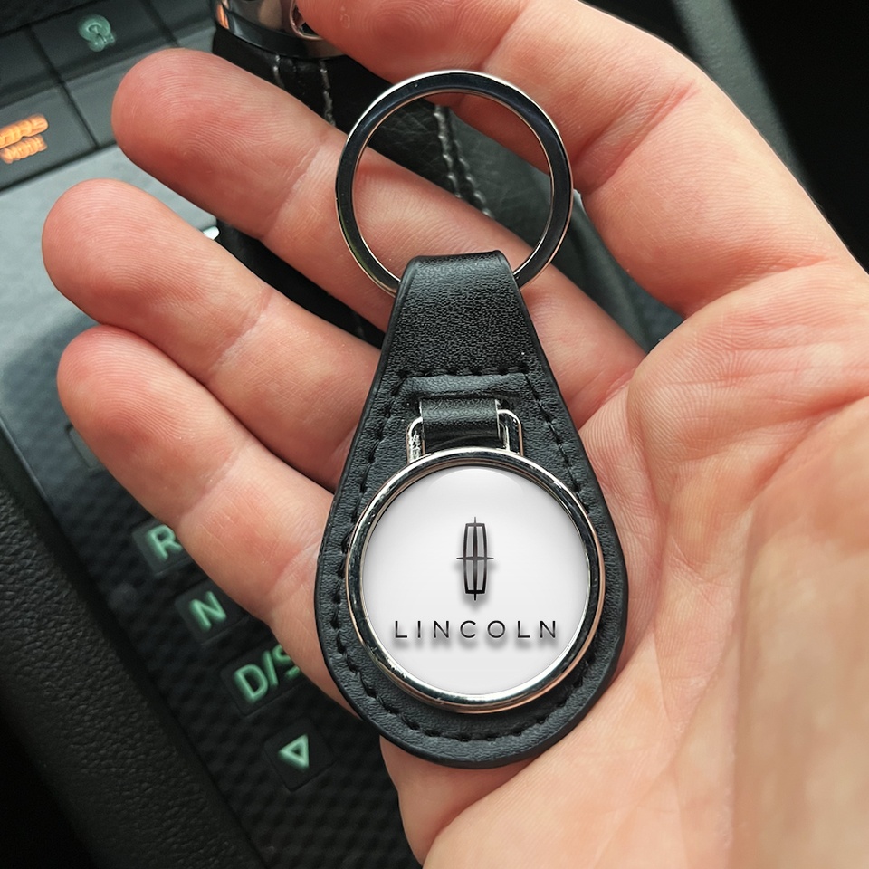 Lincoln Keychain Leather White Pearl Classic Black Logo | Keychains ...