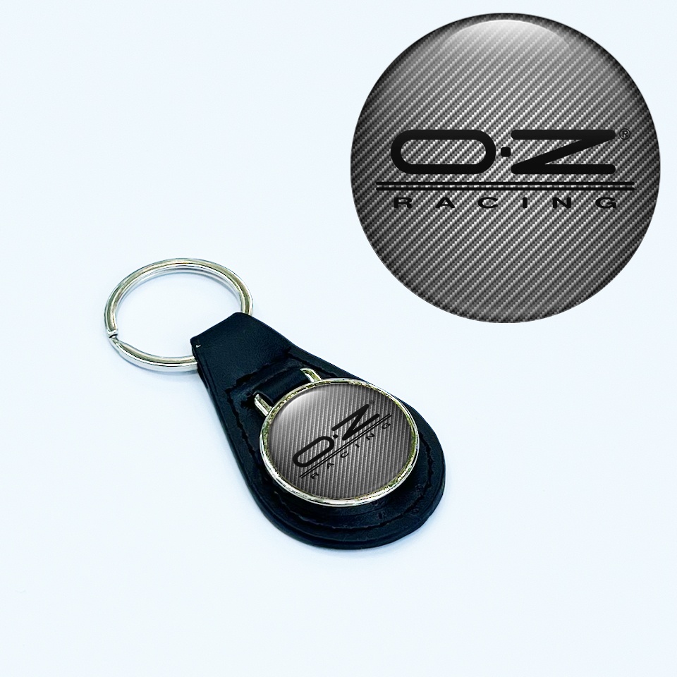 OZ Racing Leather Keychain Light Carbon Black Stripe Logo | Keychains ...