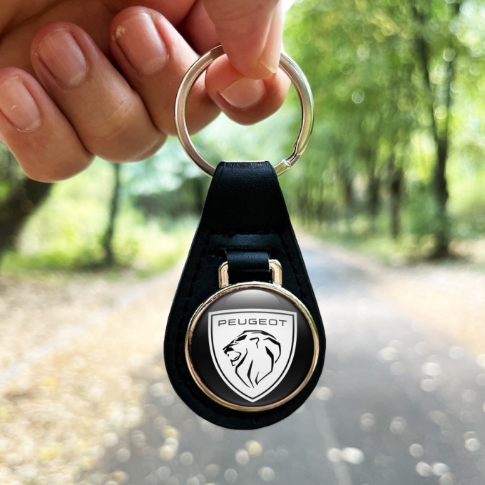 Peugeot Silhouette Leather Keychain Black White Shield Logo | Keychains ...