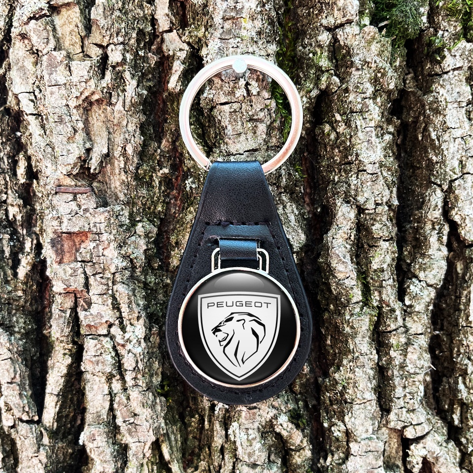 Peugeot Silhouette Leather Keychain Black White Shield Logo | Keychains ...