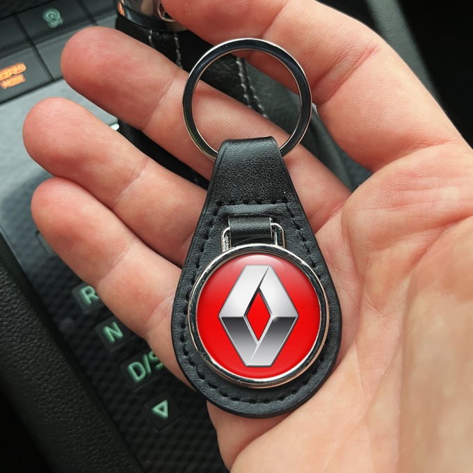 Renault Keyring Holder Leather Red Silver Chrome Classic Logo ...