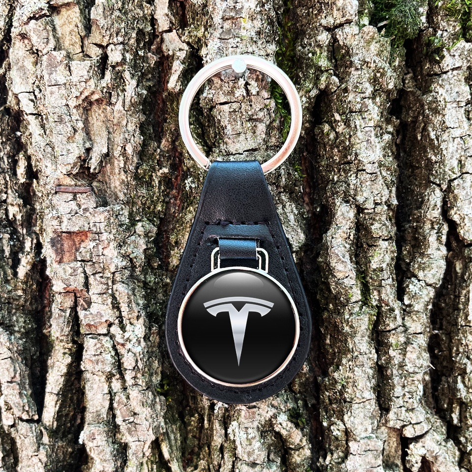 Tesla Key Fob Leather Black Metallic Clean Logo | Keychains ...