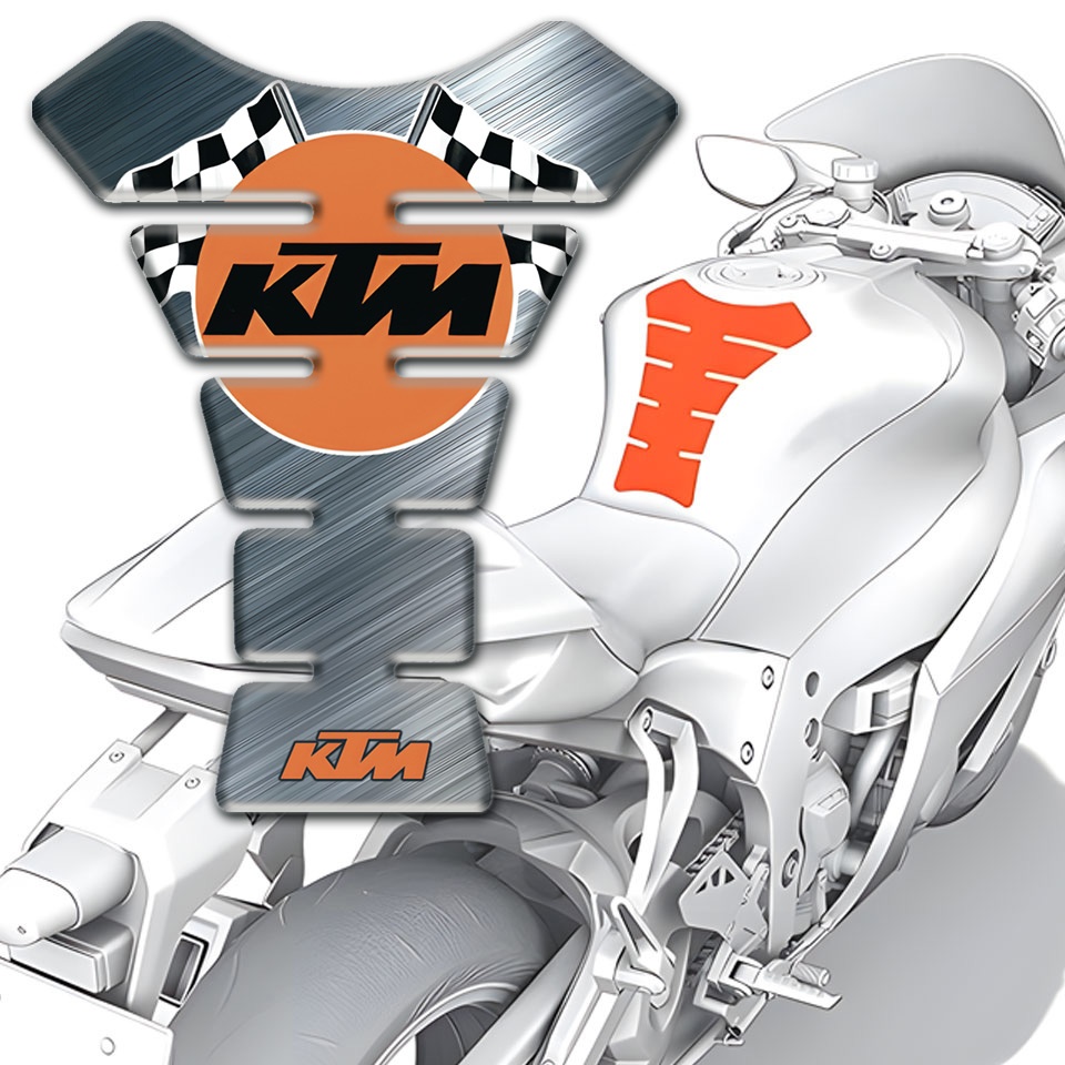 KTM Tank Pad Motorbike Polished Base with Racing Flags Logo | Tank ...