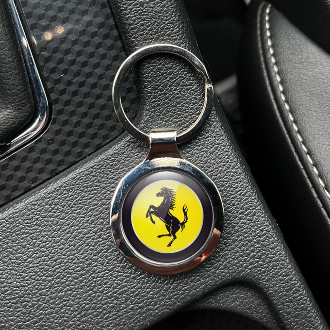 Ferrari Key Fob Metal Black Ring Yellow Circle Design | Keychains ...