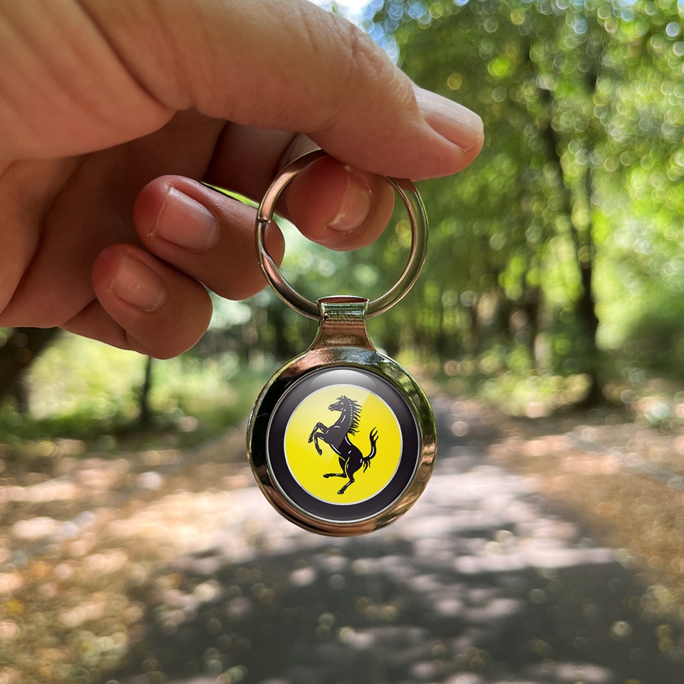 Ferrari Key Fob Metal Black Ring Yellow Circle Design | Keychains ...