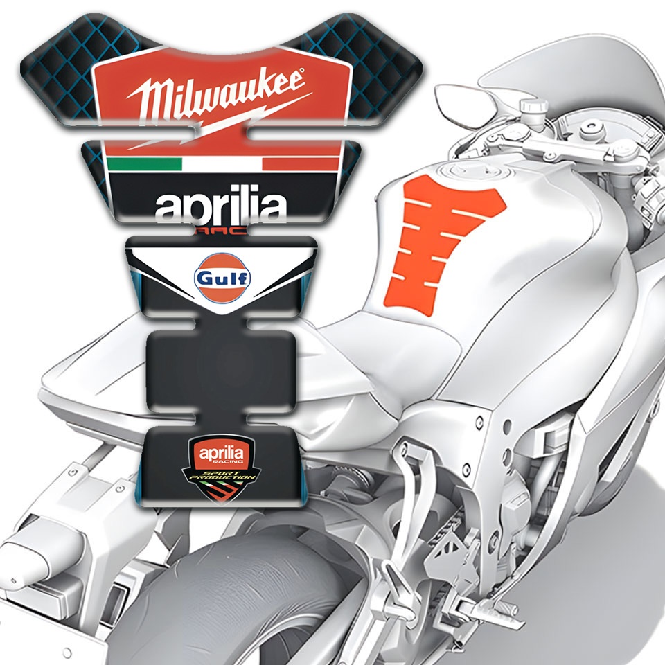 Aprilia Tank Pad Motorbike Neon Mesh Base Milwaukee Logo Style | Tank ...