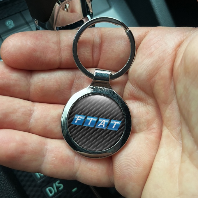 Fiat Metal Key Ring Dark Carbon Sky Blue Classic Logo Design ...