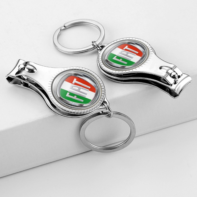 Fiat Key Fob Ring Nail Trimmer Silver Chrome 3D Ring Italian Flag Domed ...