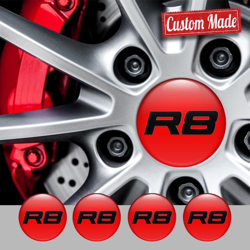 Audi R8 Wheel Silicone Stickers Red Black Clean Logo | Wheel Emblems ...