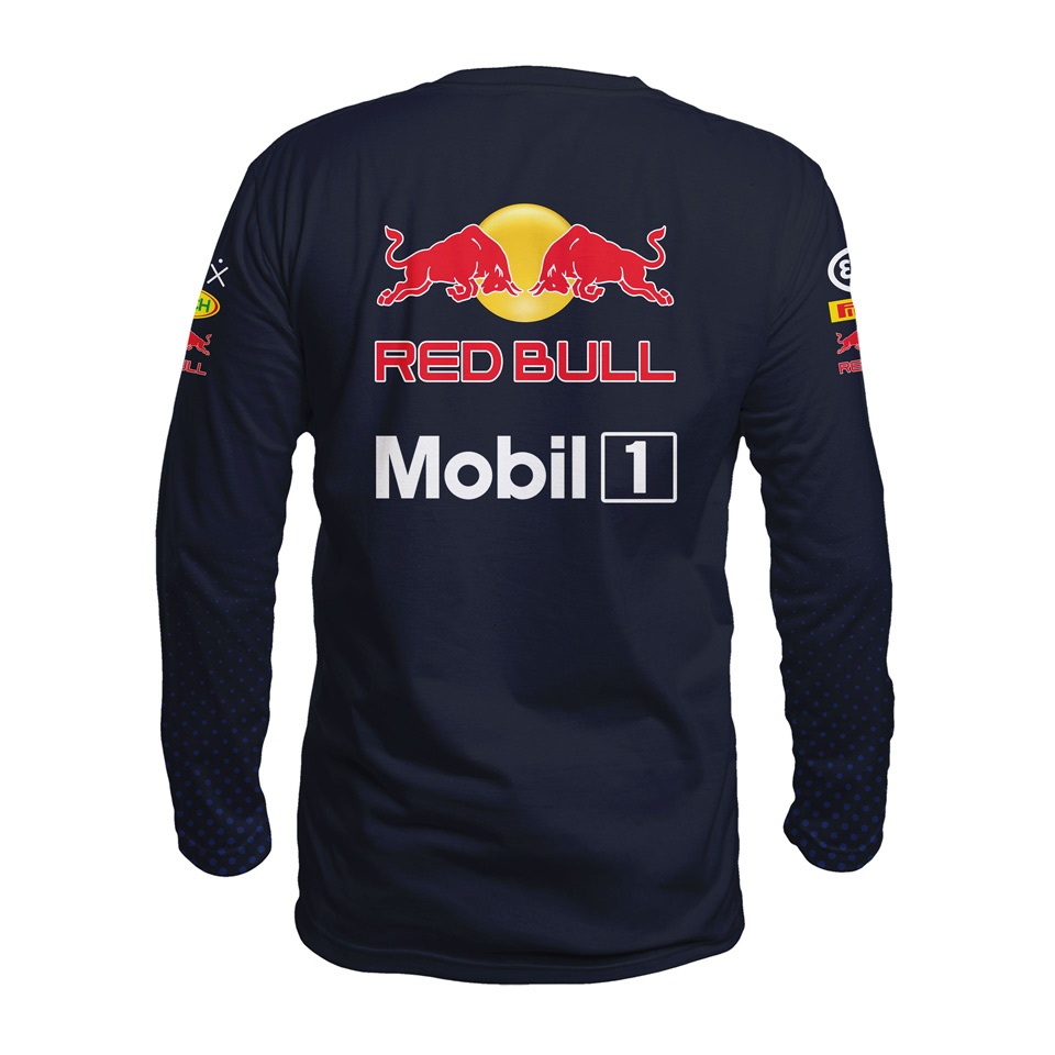 Red Bull Racing T-Shirt Long Sleeve Black Red Stripes Design | T-shirts ...