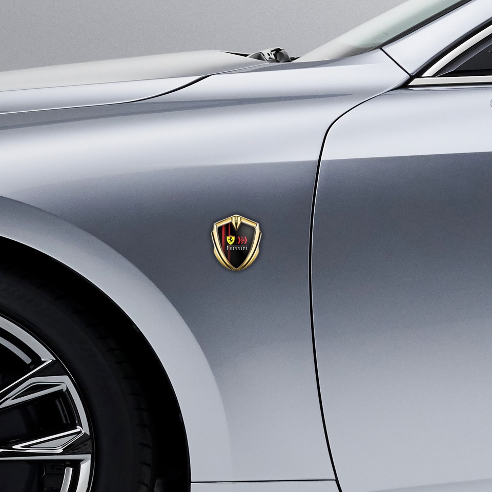 Ferrari Fender Emblem Badge Gold Red Stripes Shield Logo | Metal ...