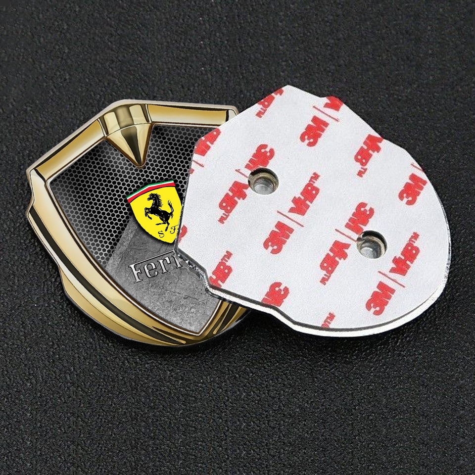 Ferrari Fender Metal Emblem Gold Honeycomb Classic Logo | Metal Emblems ...
