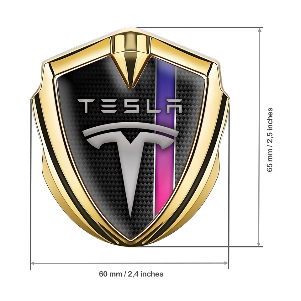 Tesla 3D Car Metal Emblem Gold Black Carbon Color Stripe Design | Metal ...