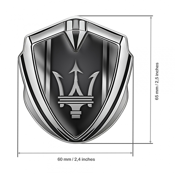 Maserati 3D Car Metal Emblem Silver V Shaped Panels Grey Trident Logo ...