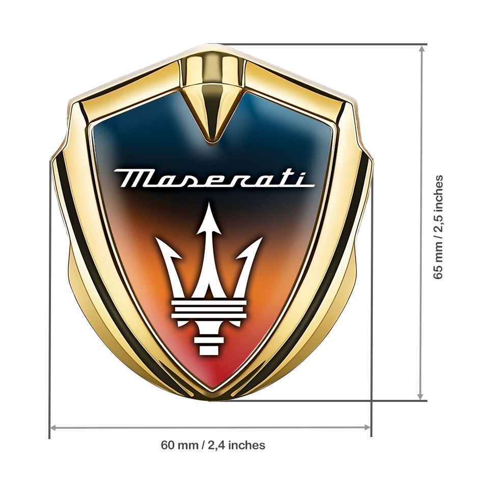 Maserati Bodyside Emblem Gold Color Gradient White Trident Logo | Metal ...