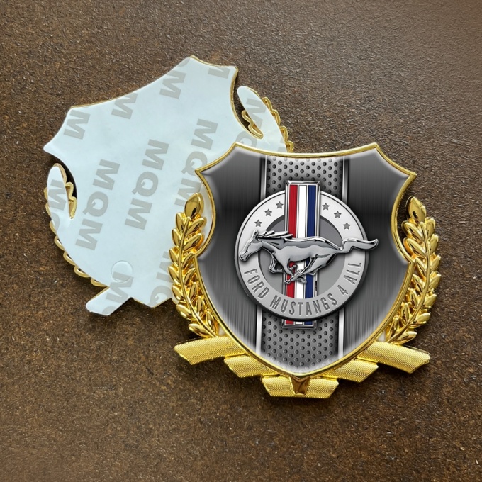 Ford Mustang Tuning Emblem Self Adhesive Gold Brushed Metal Grid Line ...