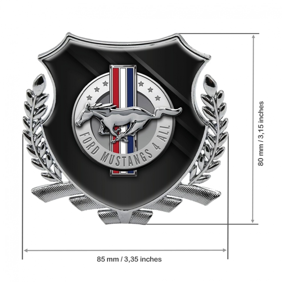 Ford Mustang Fender Emblem Badge Silver Dark Blades Chrome Logo Design ...