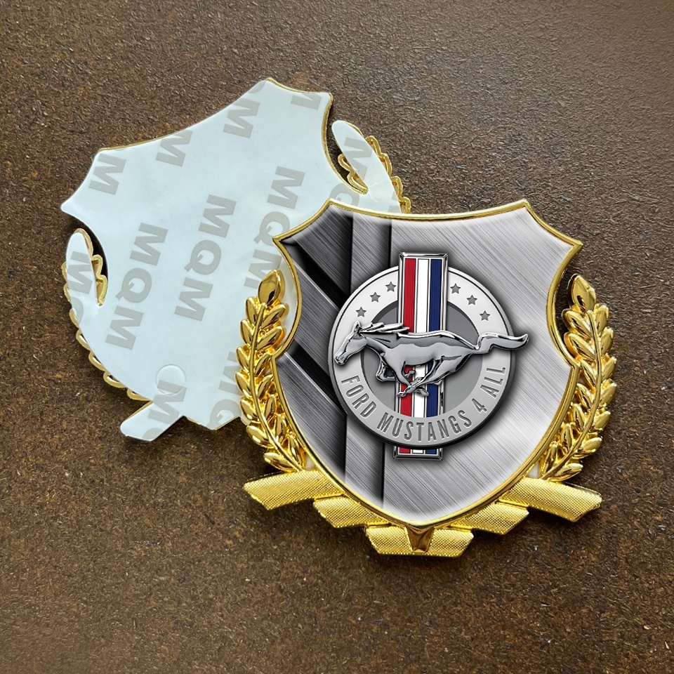 Ford Mustang 3D Car Metal Emblem Gold Brushed Aluminum Plates Effect ...