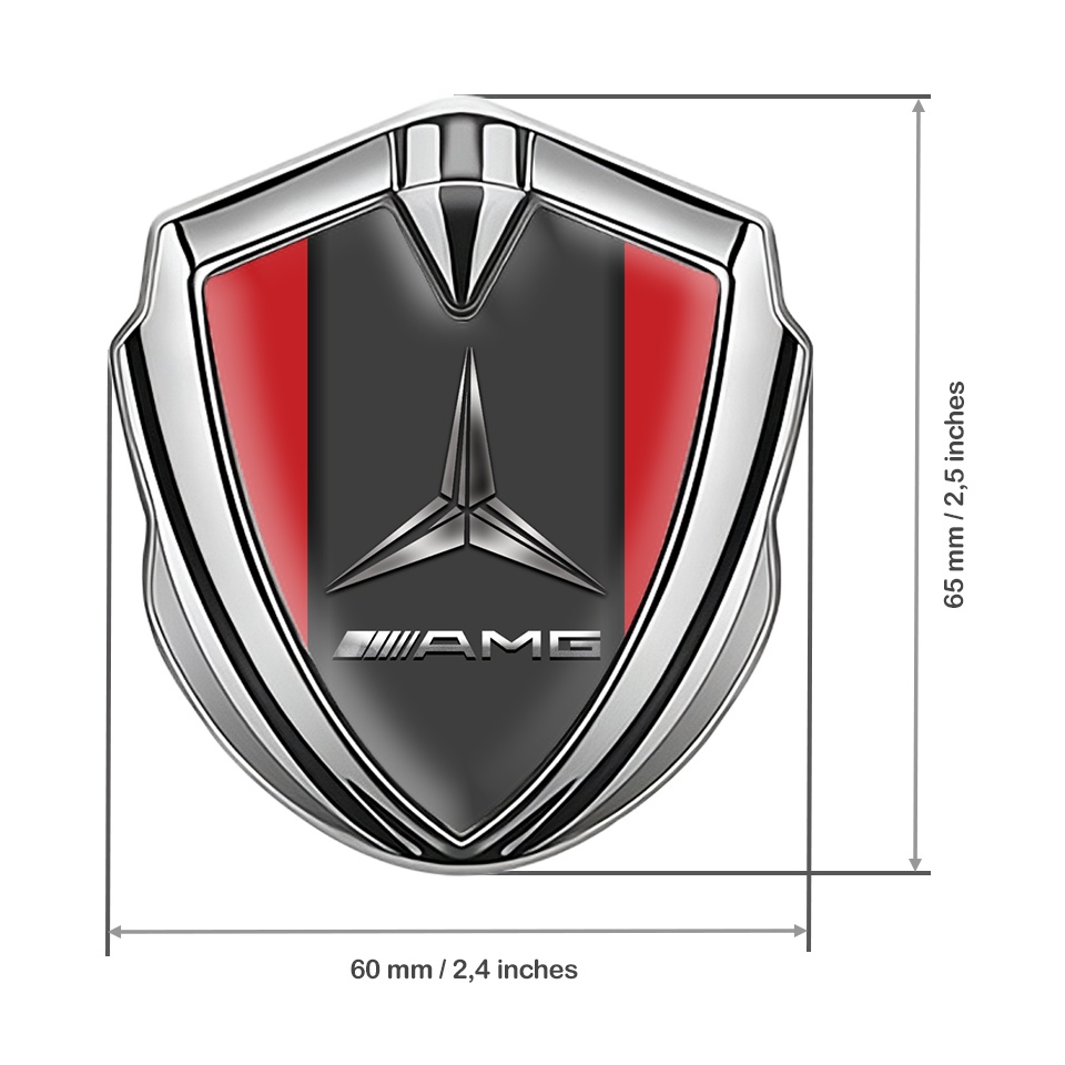 Mercedes AMG Metal Emblem Self Adhesive Silver Red Base Metallic Logo ...