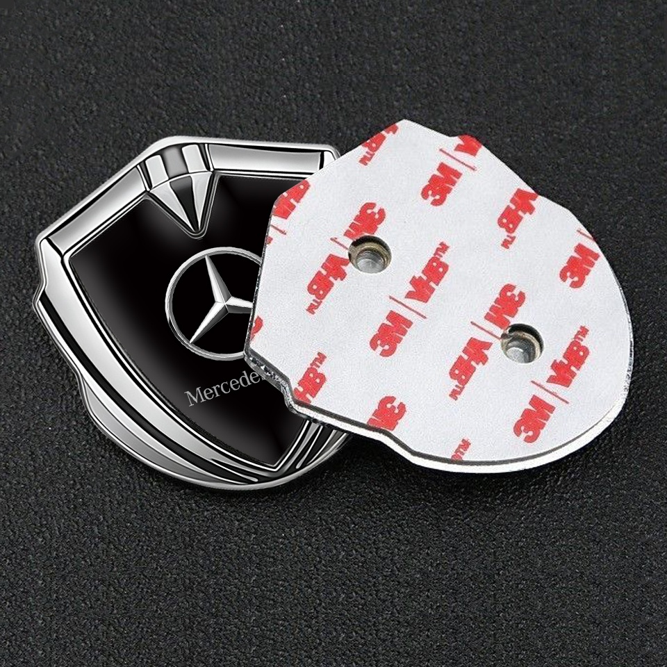 Mercedes Benz 3D Car Metal Domed Emblem Silver Black Base Chrome Logo ...