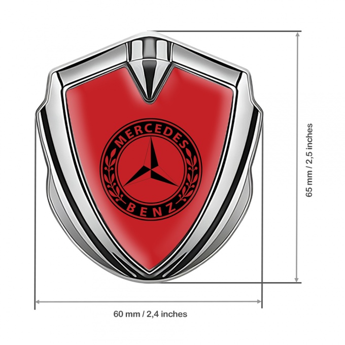 Mercedes Benz Tuning Emblem Self Adhesive Silver Red Base Round Laurel ...